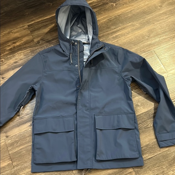 J. Crew | Jackets & Coats | J Crew Blue Raincoat With Hood And ...